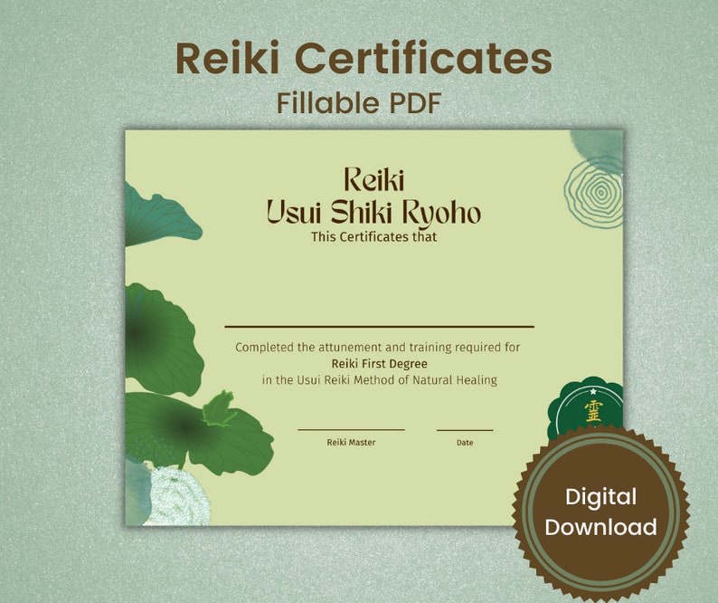Reiki Certificates Levels I, II, III and Master, Editable PDF, Reiki ...