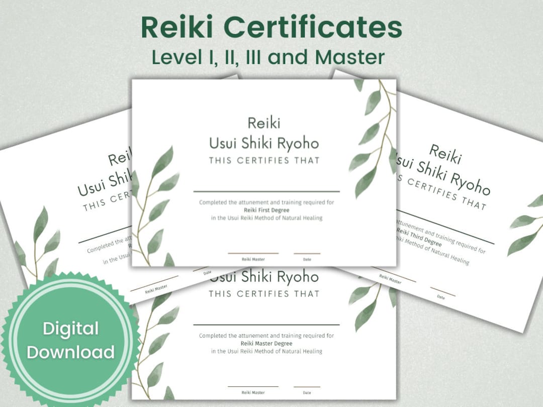 Reiki Certificates Levels I, II, III and Master, Editable PDF, Reiki ...