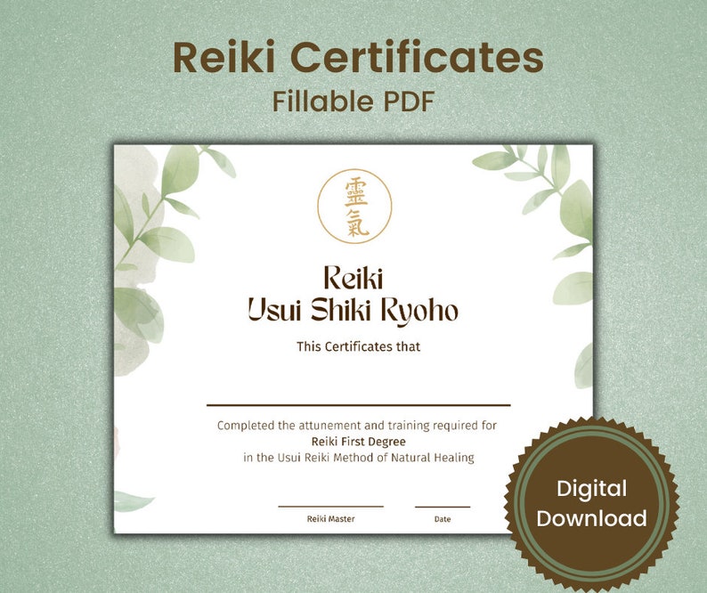 Reiki Certificate - Editable PDF Template for Levels I, II, III ...