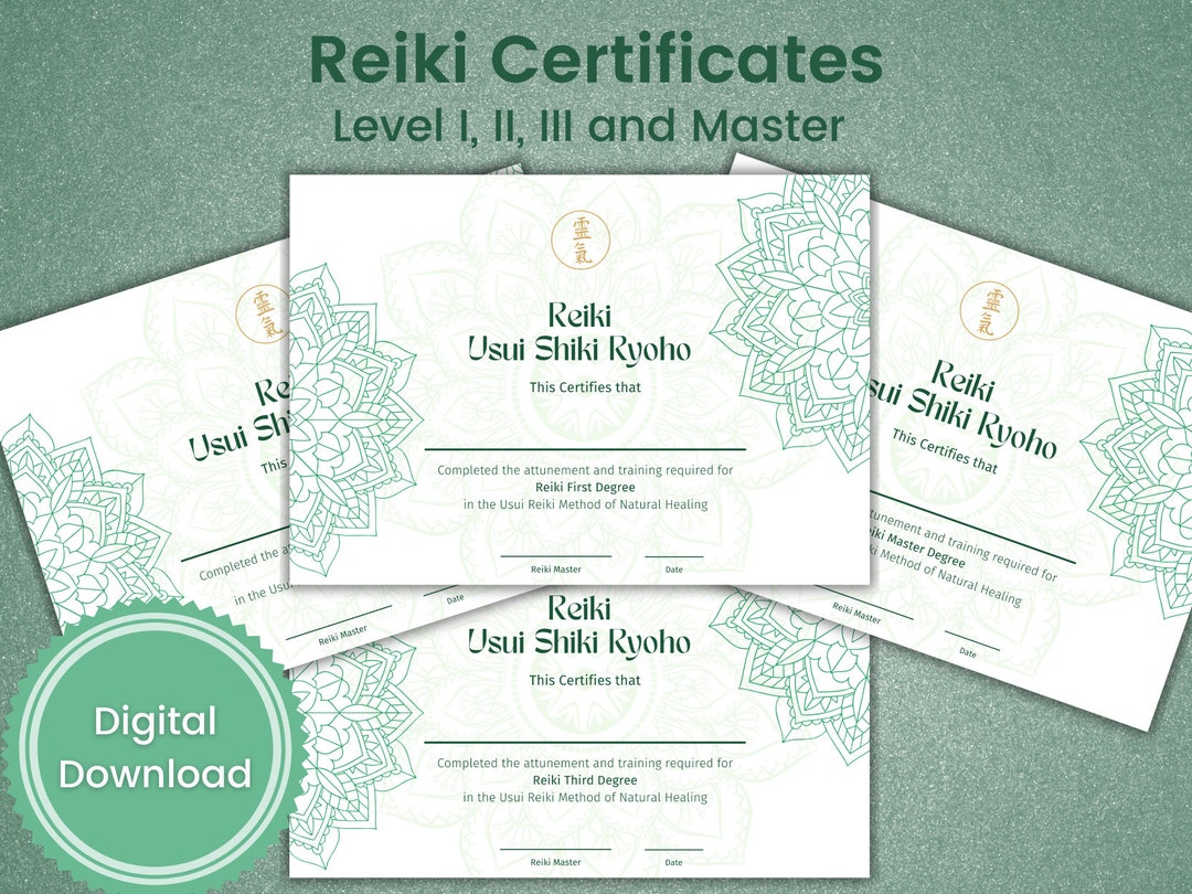 Reiki Certificates - Levels I, II, III and Master, Editable PDF, Reiki ...
