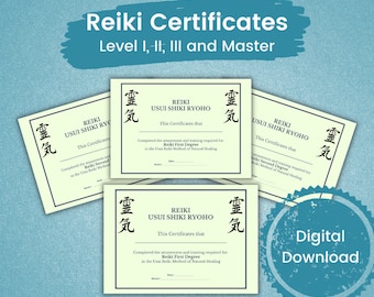 Reiki Certificates Levels I, II, III and Master, Editable PDF, Reiki ...