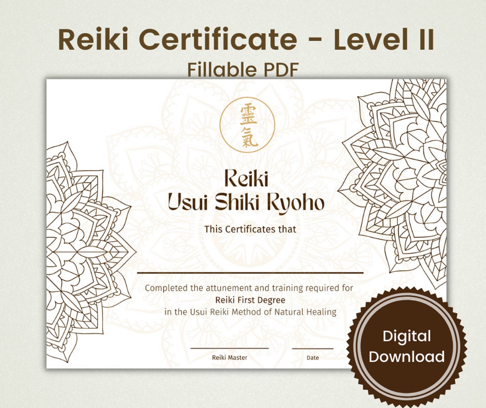 Reiki Certificates Levels I, II, III and Master, Editable PDF, Reiki ...