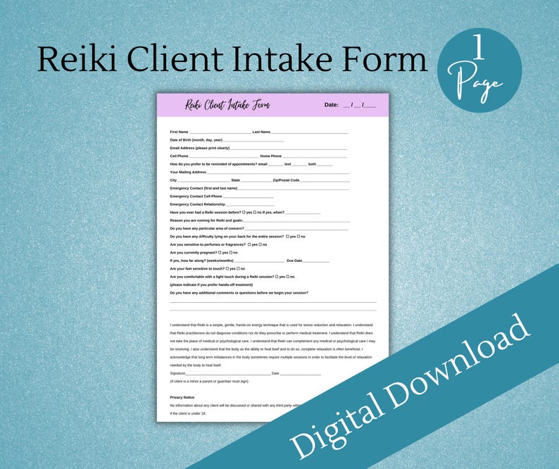 Reiki Client Intake Form – Printable Session Template (fillable PDF) - Etsy