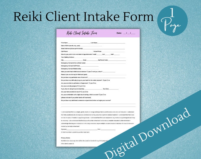 Printable Reiki Client Intake Form Reiki Forms Reiki - Etsy Norway