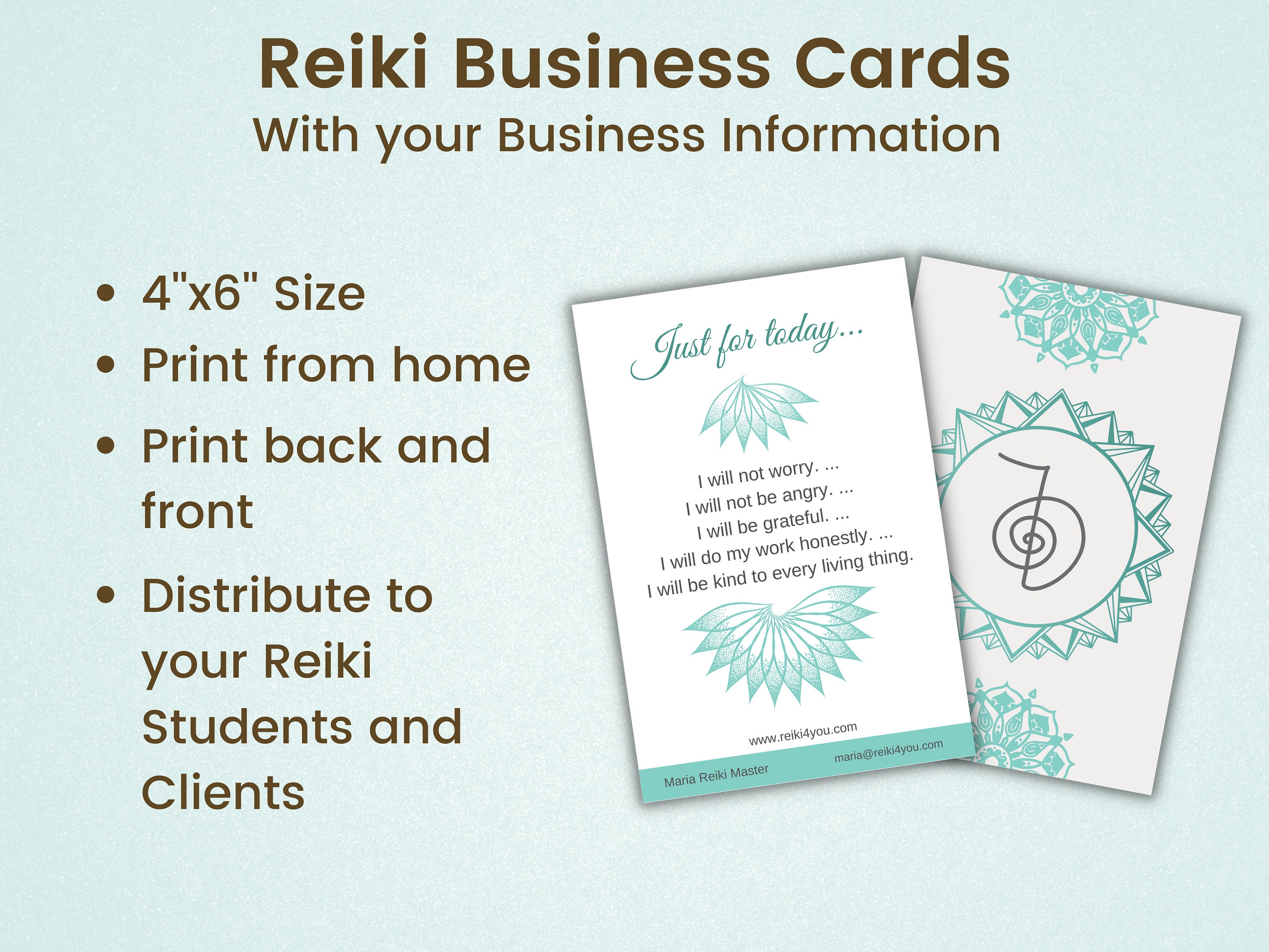 Just for Today Reiki Business Cards Reiki Cards Reiki Principle Cards ...