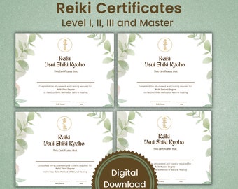 Reiki Certificates - Levels I, II, III and Master, Editable PDF, Reiki ...
