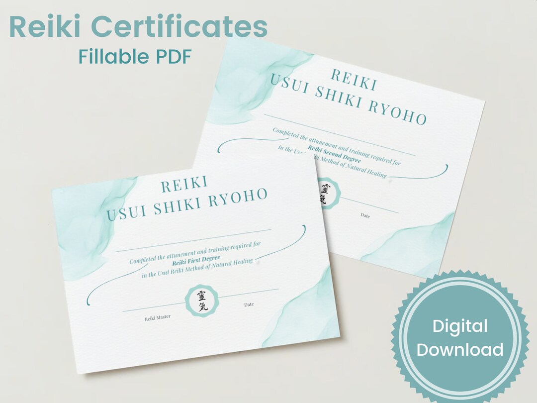 Reiki Certificates Levels I, II, III and Master, Editable PDF, Reiki ...