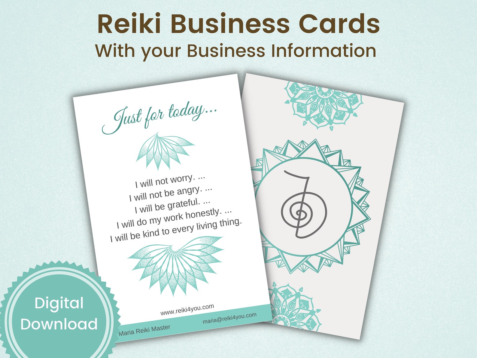 Just for Today Reiki Business Cards Reiki Cards Reiki Principle Cards ...