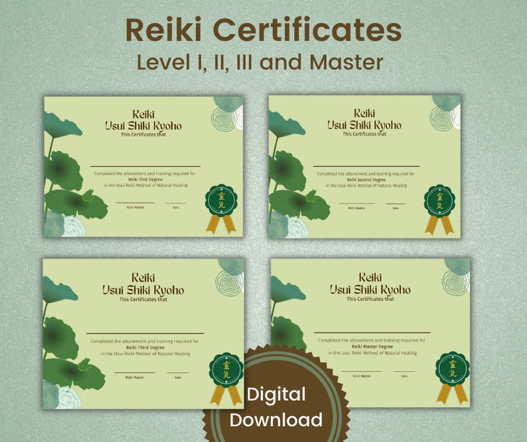 Reiki Certificates Levels I, II, III and Master, Editable PDF, Reiki ...