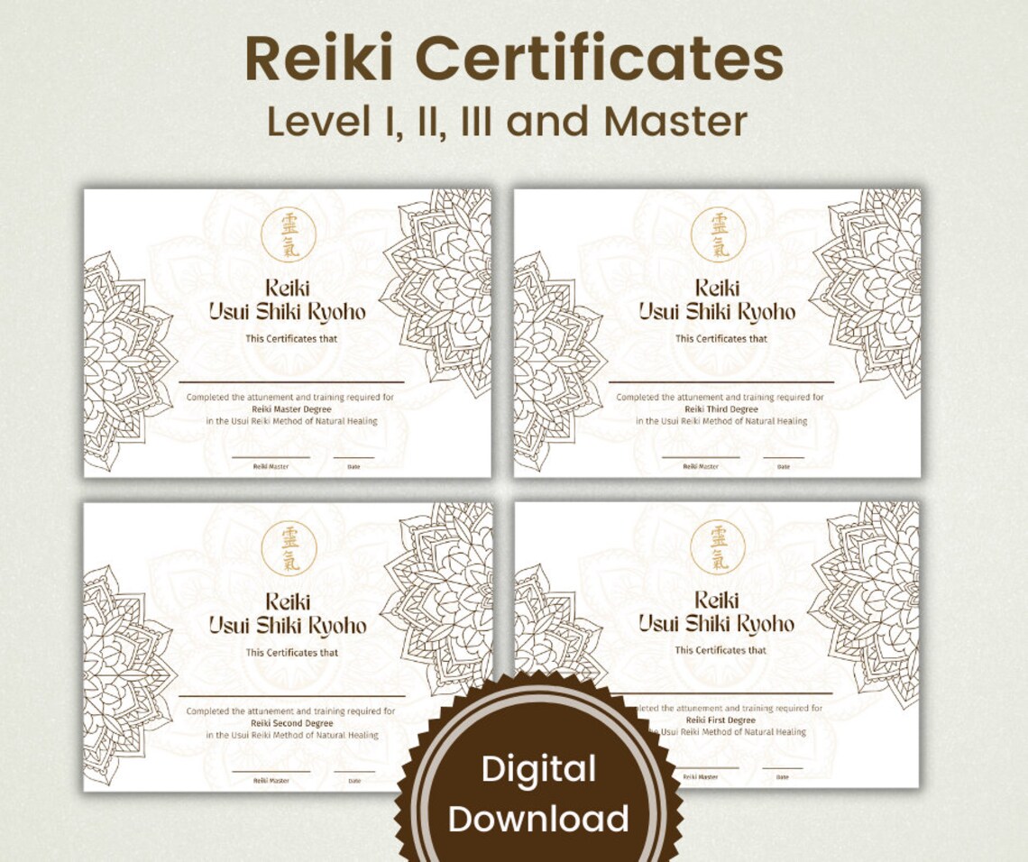 Reiki Certificates Levels I, II, III and Master, Editable PDF, Reiki ...