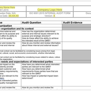 ISO Auditing Checklist internal/external Entire Standard & Working ...