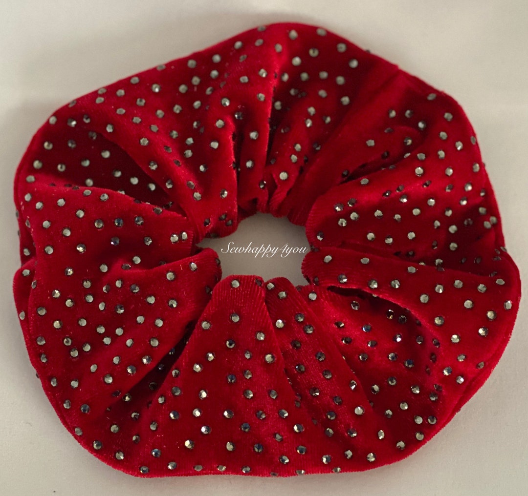 Oversized Velvet Scrunchie Super Sparkly Black Diamond Rhinestones Red ...