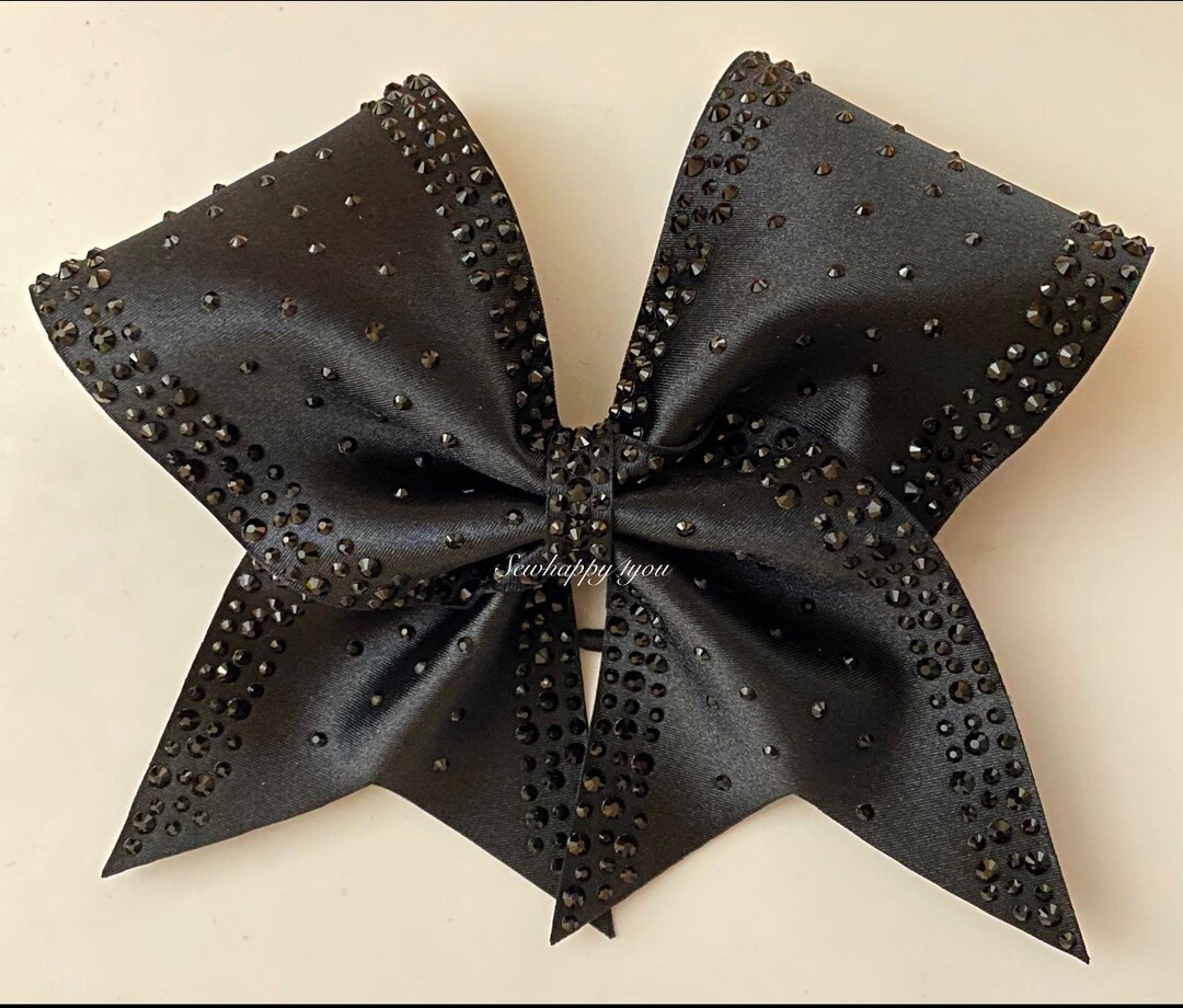 Black Satin Cheer Bow With Rhinestones, Dance Competition Bow - Etsy
