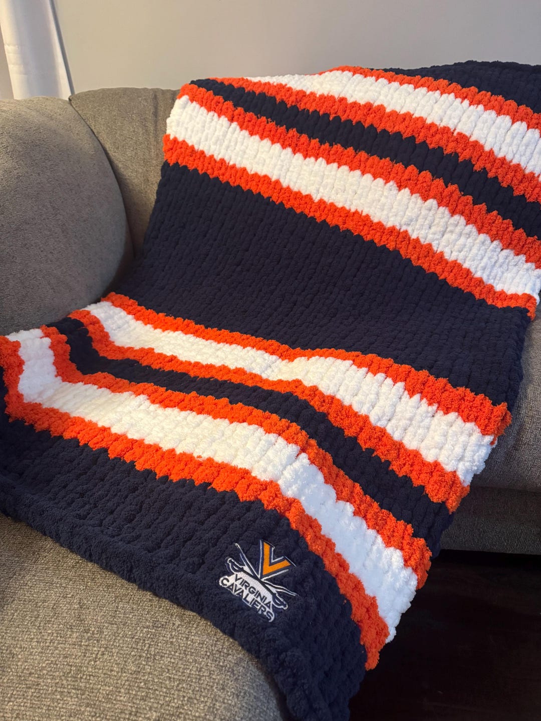 ANY COLORS Hand Knit Throw Shown in UVA Colors / Any Colors - Etsy