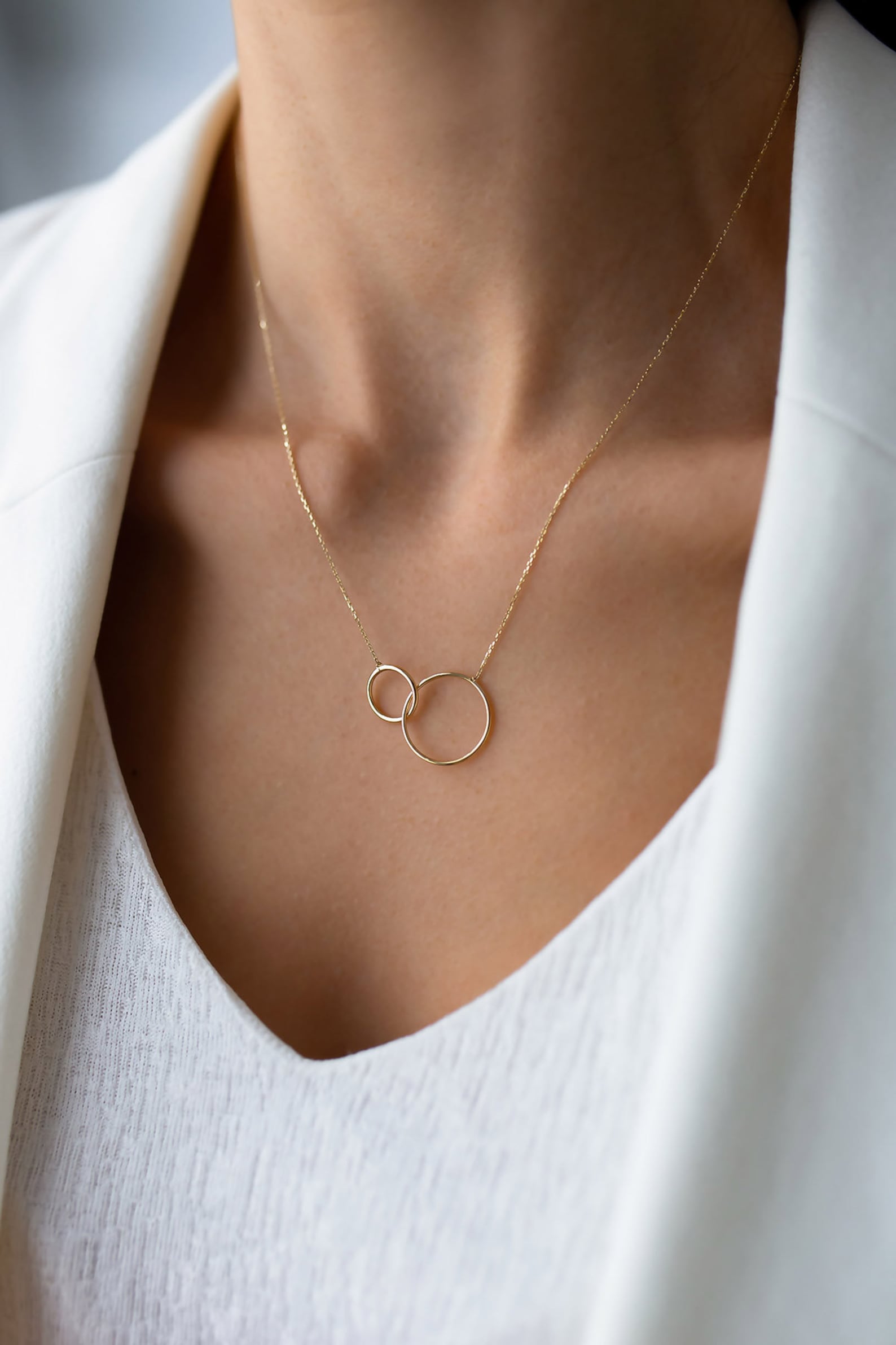 Two Rings 14K Solid Gold Necklace Interlocking Rings Necklace - Etsy