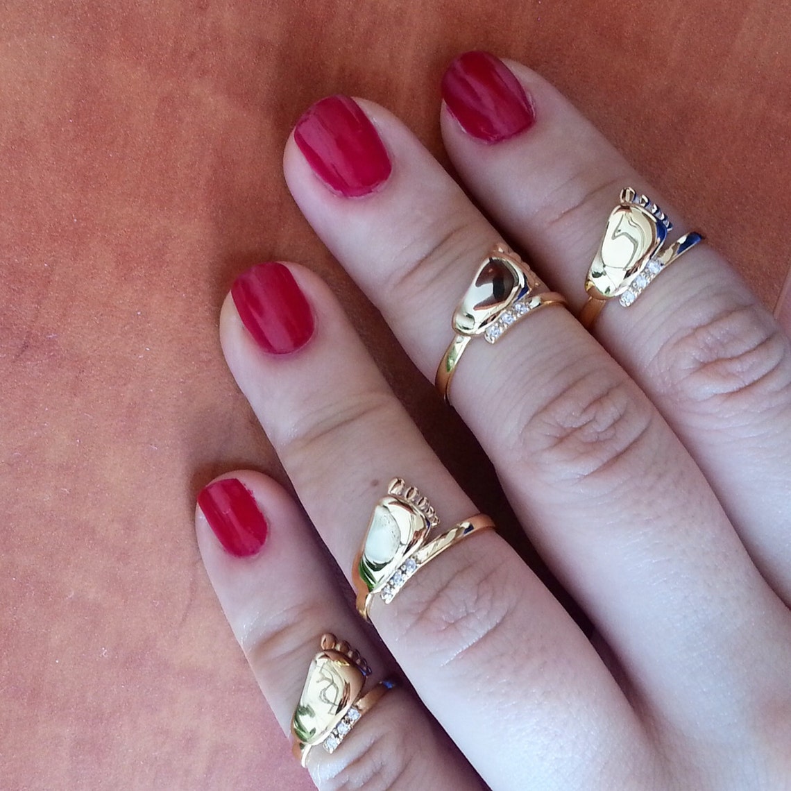Baby Foot Design 14k Solid Gold Diamond Ring Human Feet Ring - Etsy