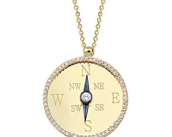 Compass 14k Solid Gold Necklace North Star Necklace Real | Etsy