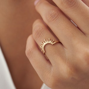 Sunshine 14k Solid Gold Ring, Half Sunburst Ring, Celestial Ring ...