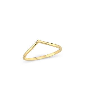Dainty Stackable V Shaped 14k 18k Solid Gold Ring, Chevron Contoured ...