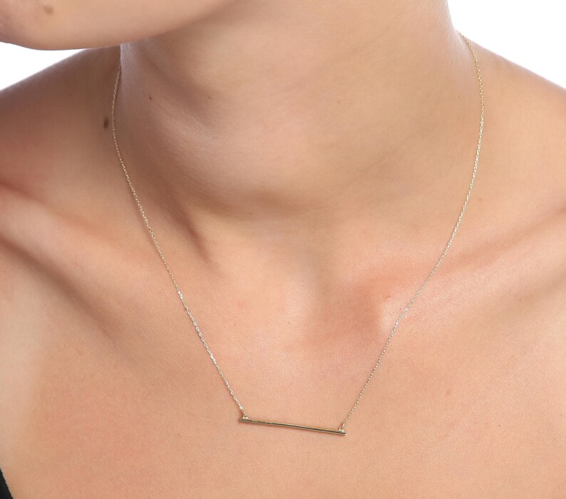 Stick Bar 14k Solid Gold Necklace Best Price - Etsy
