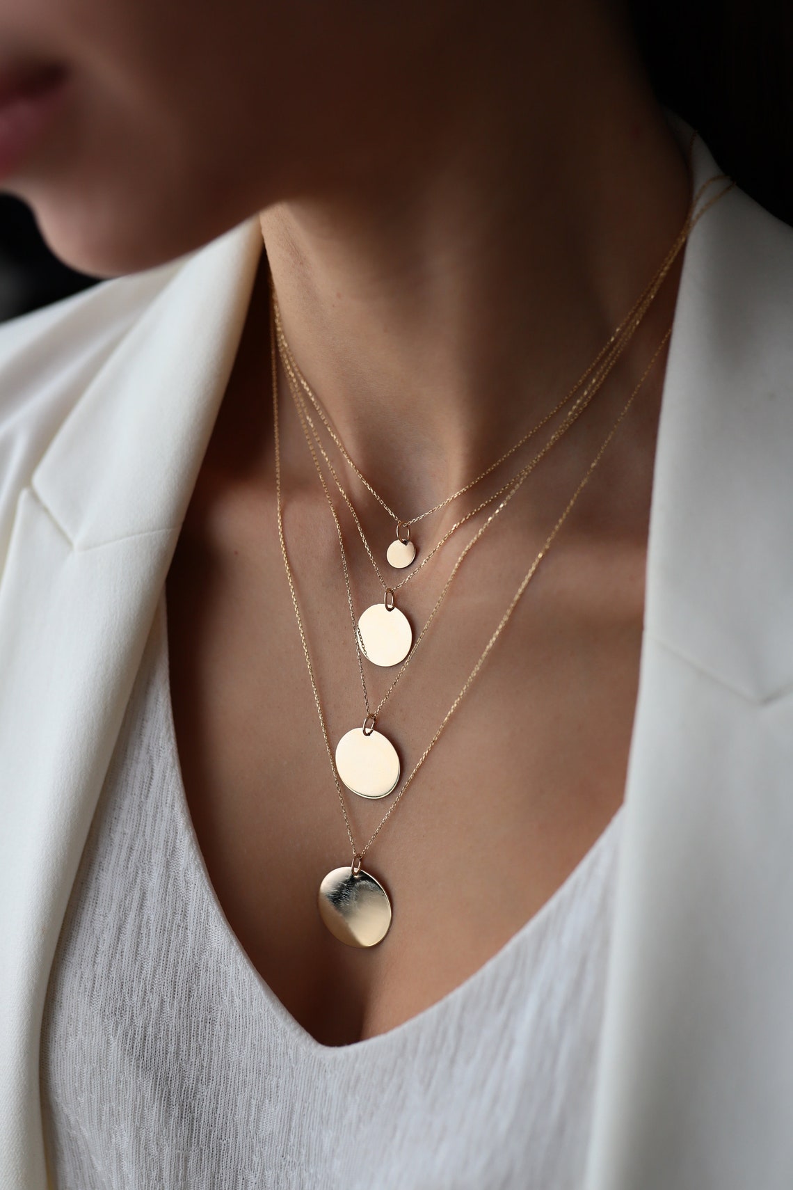 14k Solid Gold Custom Engrave Disc Pendant Personalized Solid - Etsy