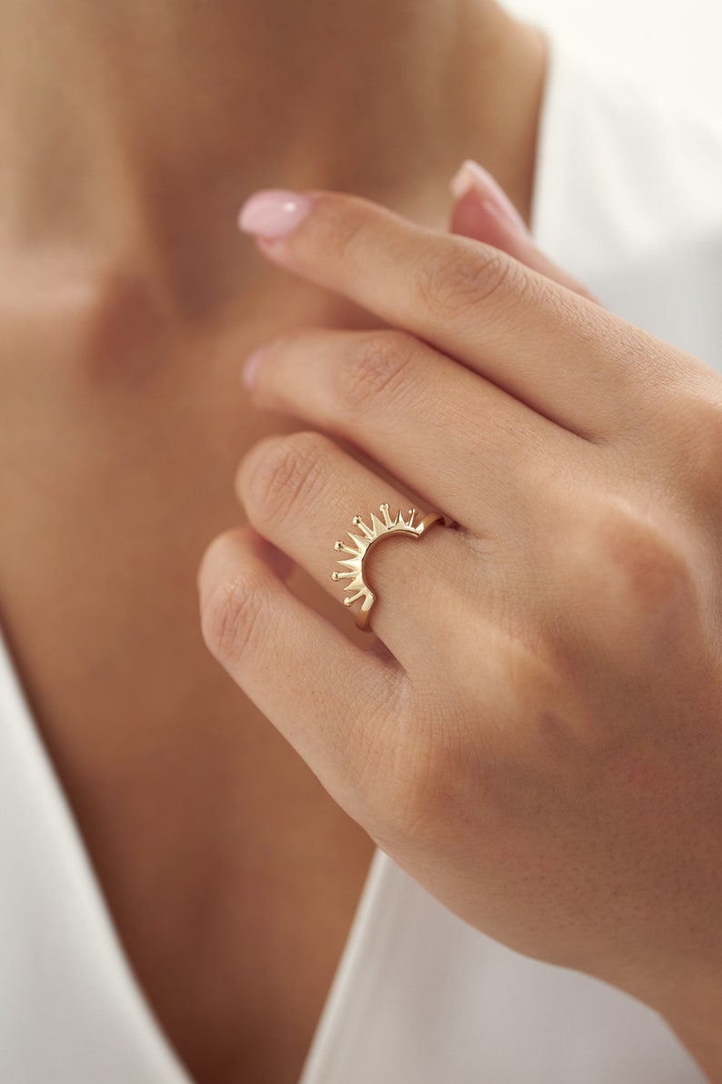 Sunshine 14k Solid Gold Ring Half Sunburst Ring Celestial - Etsy