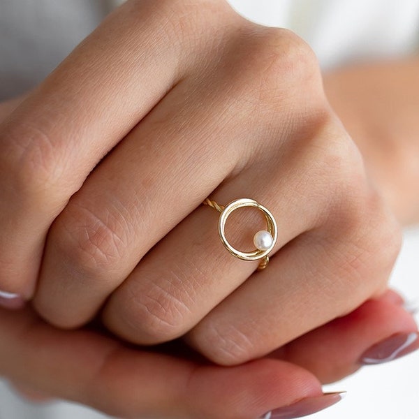 14k Pearl Ring - Etsy