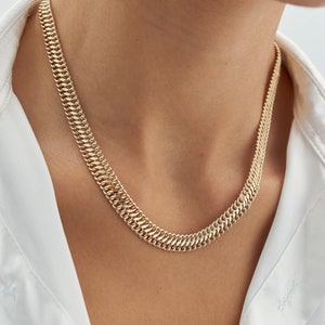 Double Curb Chain 14k Real Gold Necklace, 8.3 Mm Chain Necklace, Vienna ...