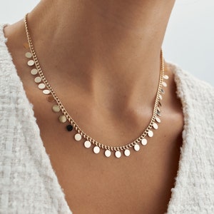 Dangling Discs 14k Real Gold Necklace, Engraveble Disc Necklace, Bold ...