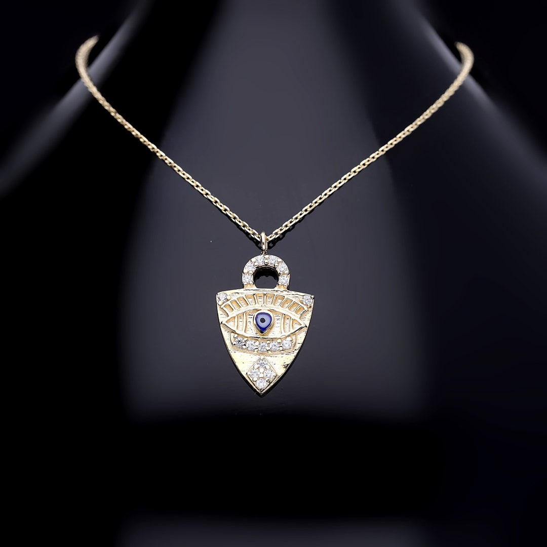 Shield of Evil Eye 14k Solid Gold Necklace, Fine Jewellery by Fiemma ...