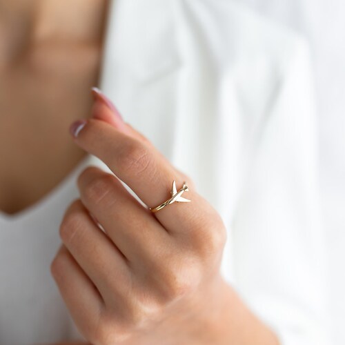 Airplane 14k Solid Gold Ring Aviation Gifts for Women - Etsy
