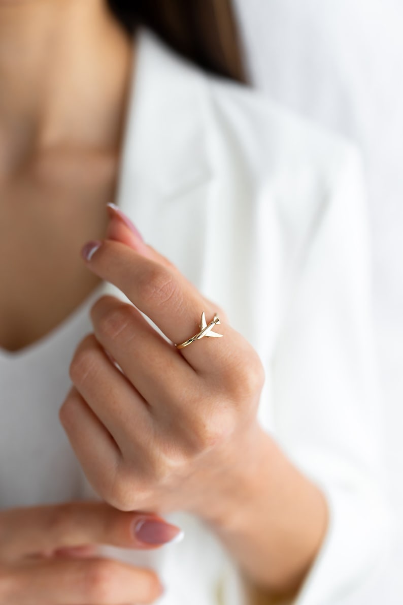 Airplane 14k Solid Gold Ring Aviation Gifts for Women - Etsy