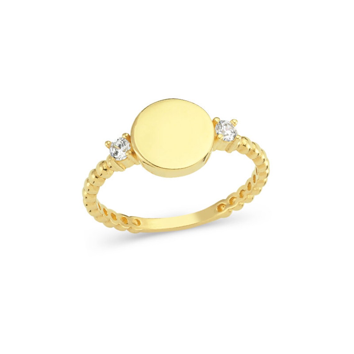 14k Solid Gold Disc Ring, İnitial Ring, Personalization Ring, Name Ring ...