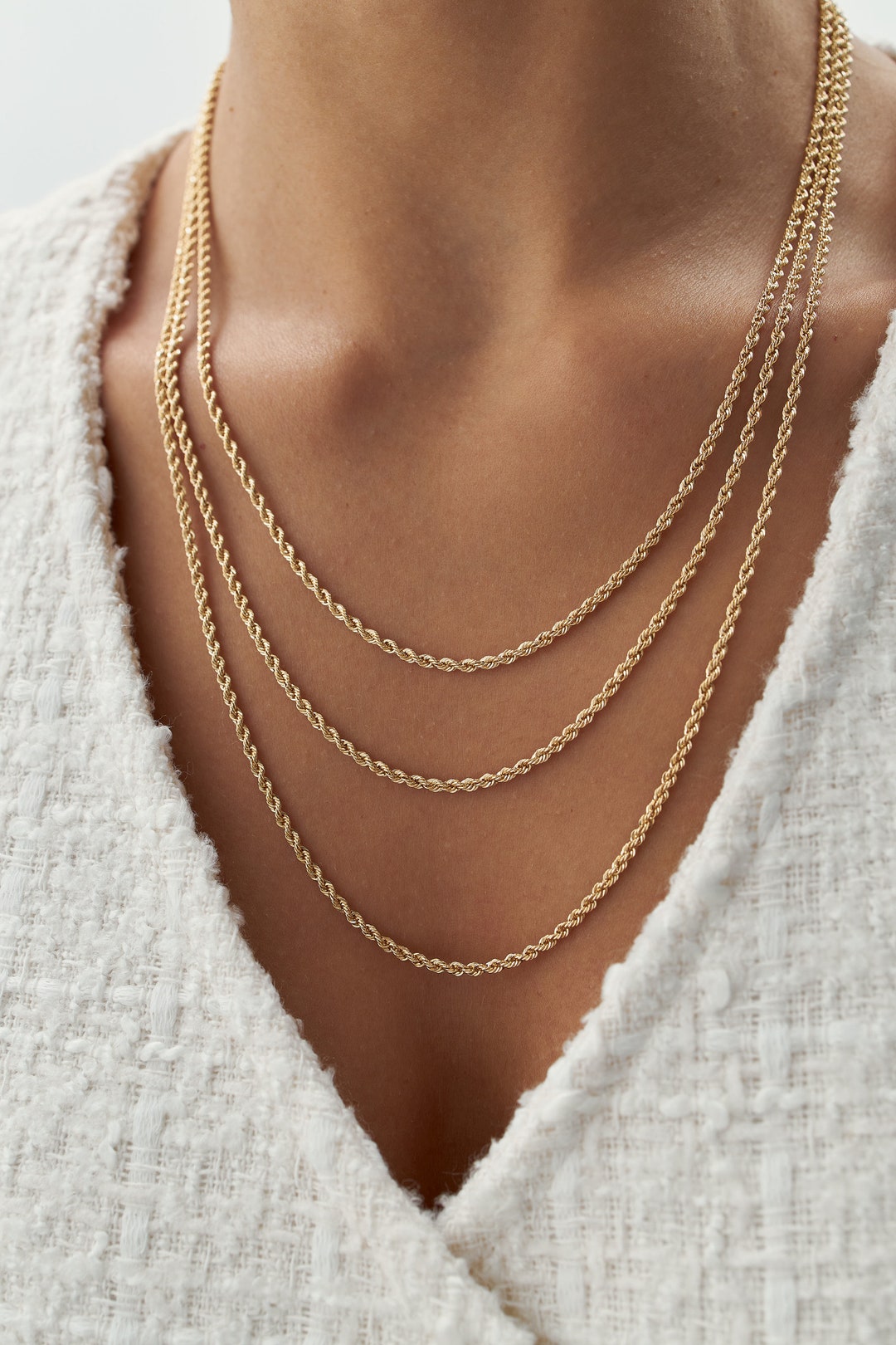 14k Real Gold Rope Chain Gold Rope Chain Necklace 2,3 Mm, Twisted Chain ...