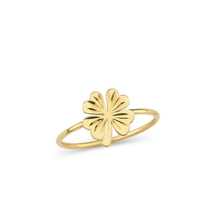 14k Solid Gold Four Leaf Clover Ring, Luck Charm Ring, Clover Charm ...
