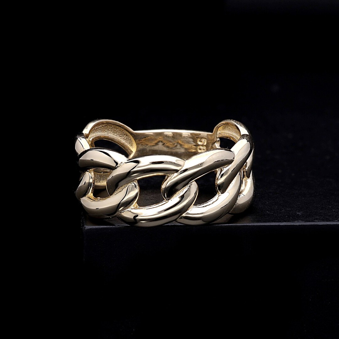 Cuban Link Chain 14k Real Gold Ring, 8.3 Mm Wide Statement Ring, Thick ...