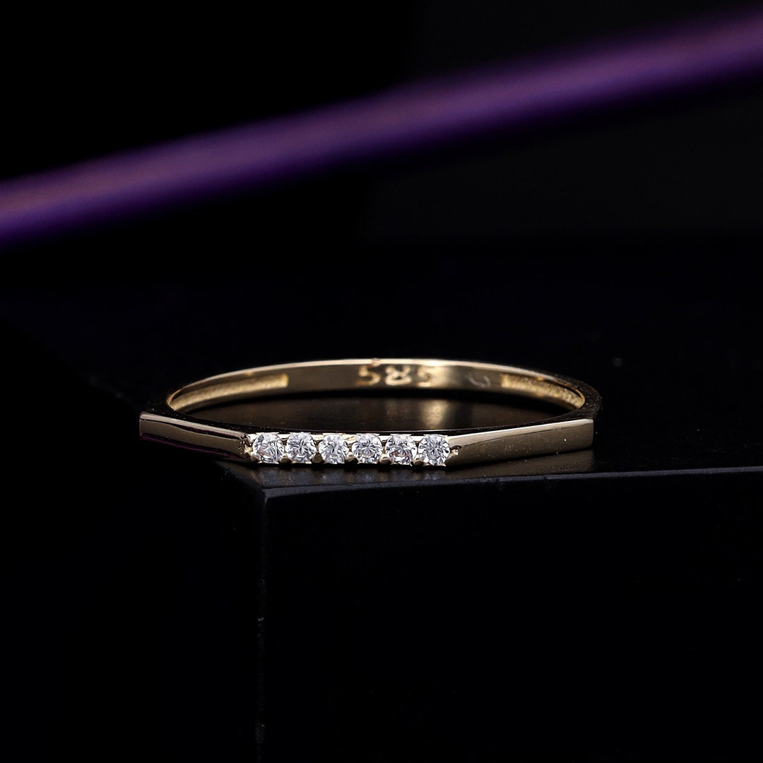 Mini Hexagon 14k Real Gold Ring, Dainty Stackable Ring, Modern Style ...