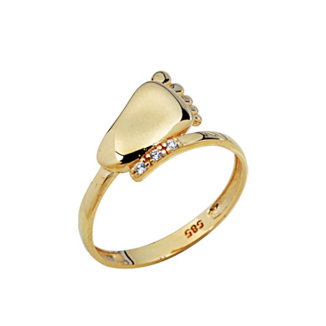 Baby Foot Design 14k Solid Gold Diamond Ring Human Feet Ring Step Ring ...