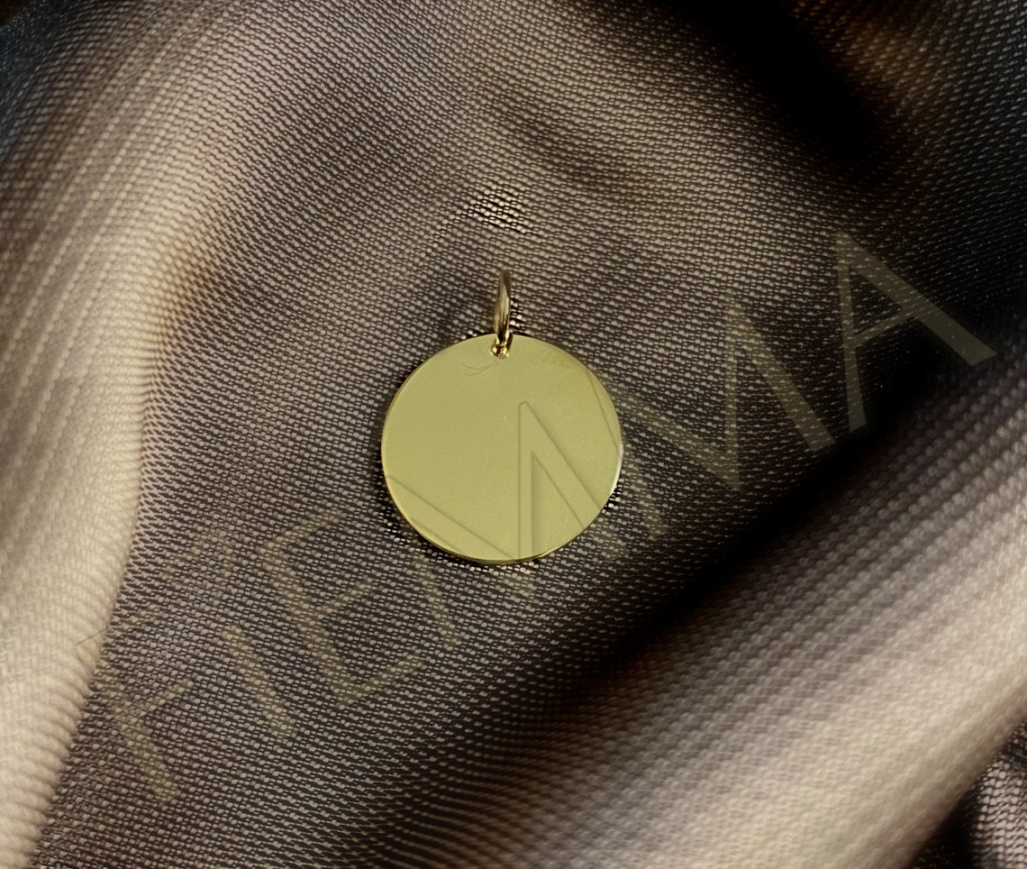 14k Solid Gold Custom Engrave Disc Pendant Personalized Solid - Etsy