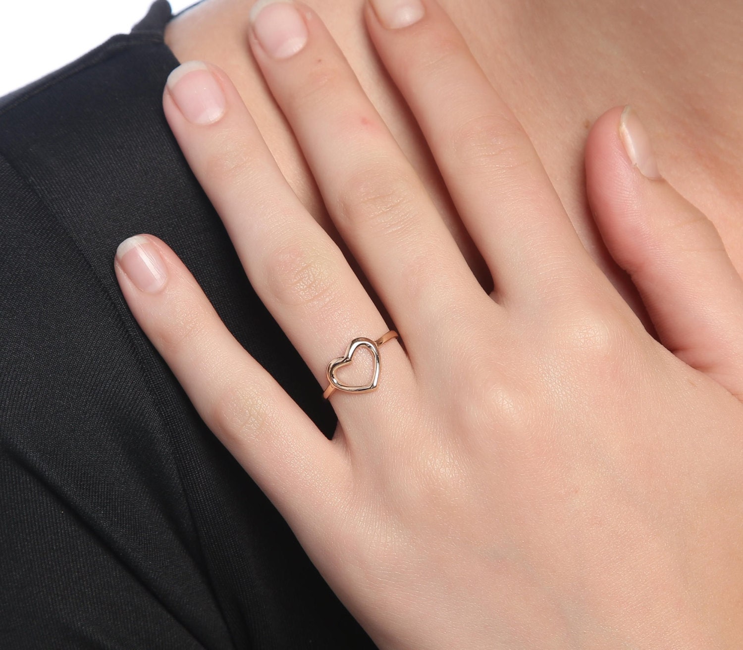 Heart 14k Rose Solid Gold Ring - Etsy