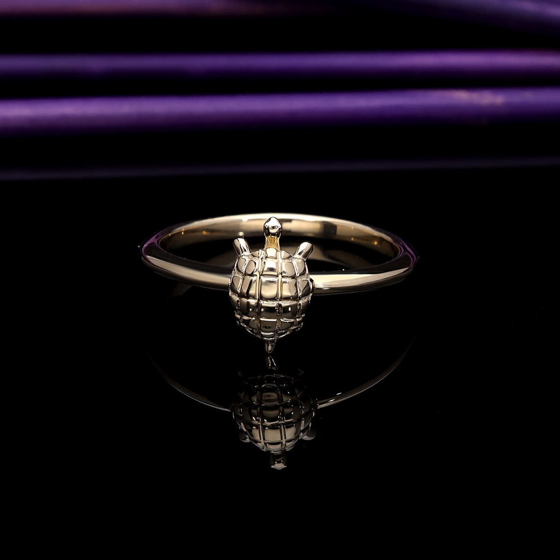 14k Solid Gold Turtle Ring, Stacking Tortoise Ring, Animal Gold Ring ...