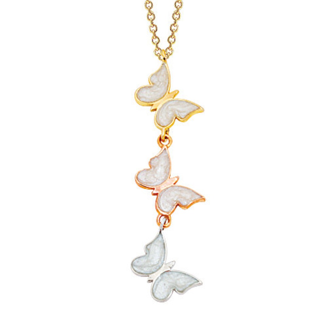 White Butterflies 14k Solid Gold Enameled Necklace Multicolored White ...