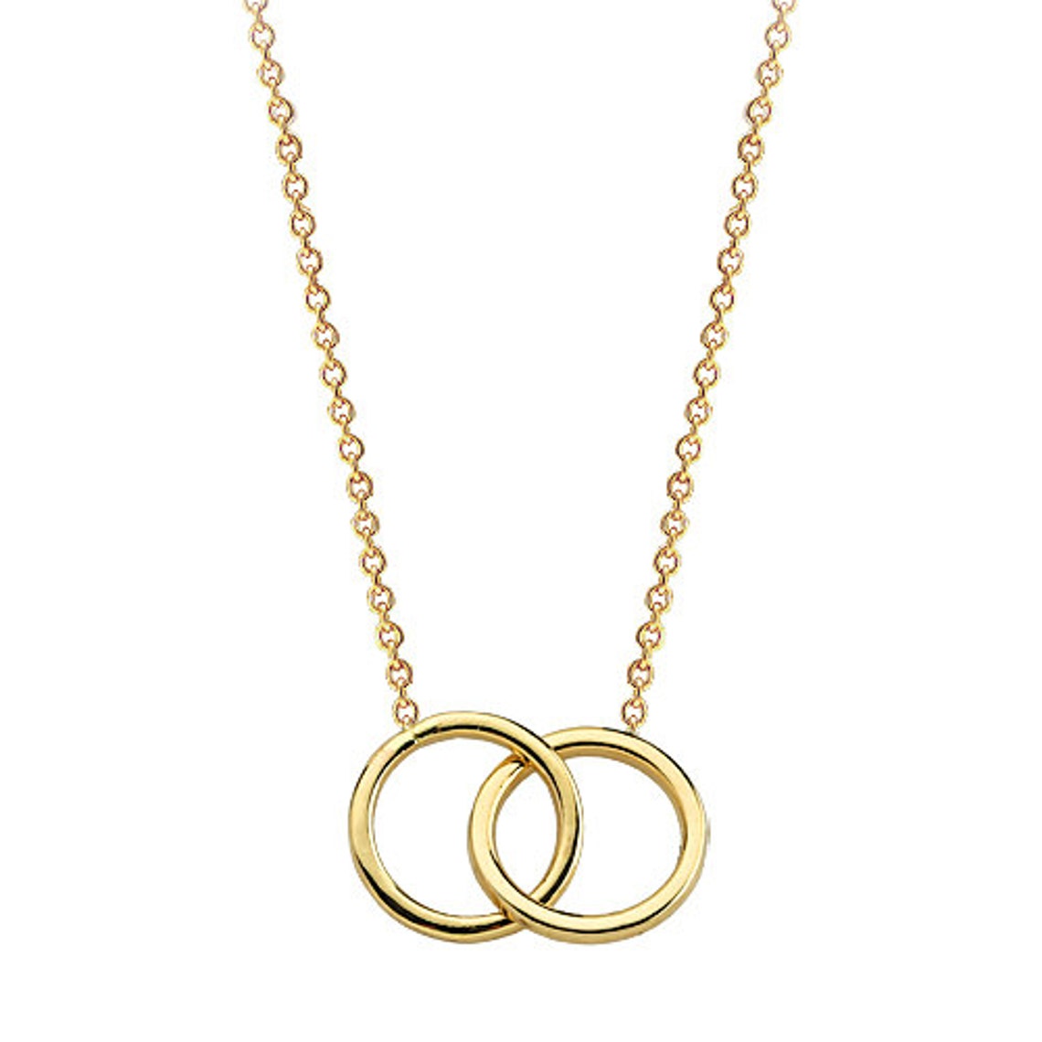 Two Rings 14K Solid Gold Necklace, Interlocking Rings Necklace ...