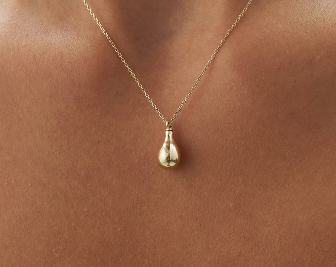 14K Real Gold Tear Drop Cremation Urn Necklace, Personalized Ash Holder ...
