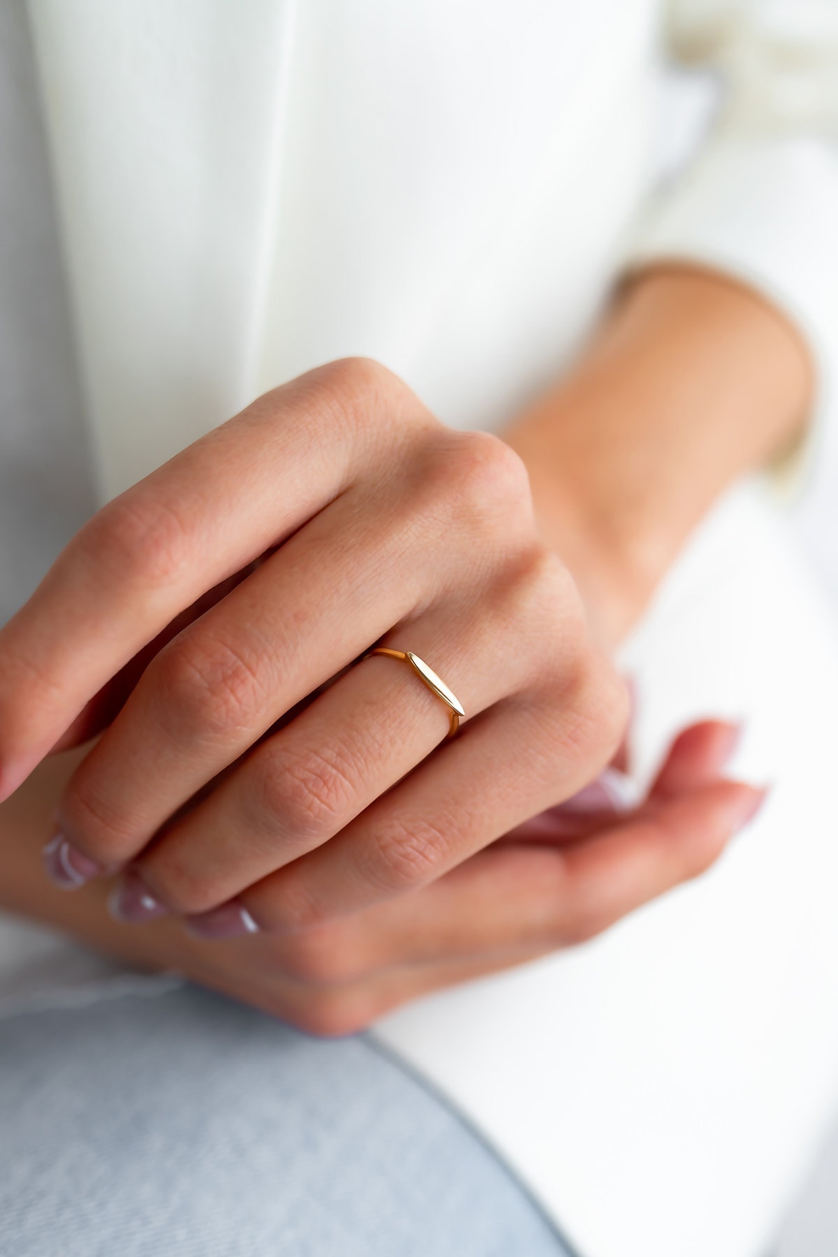 Rectangle Bar 14k Solid Gold Ring Minimalist Design Dainty | Etsy