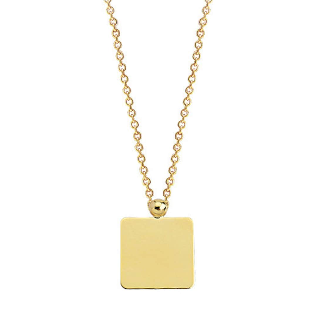 Tiny Square 14k Solid Gold Necklace Personalized Name Tag Square ...