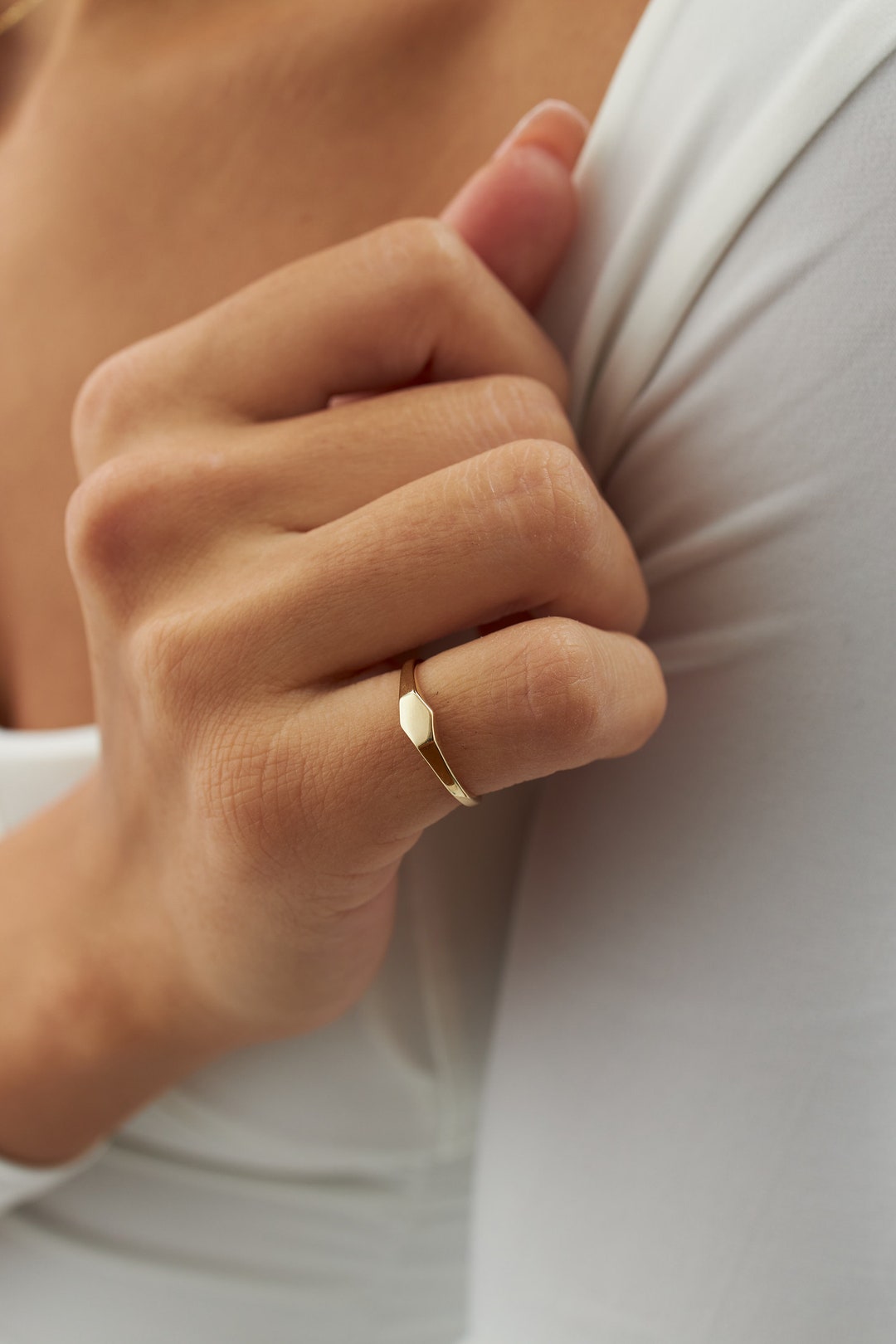 14k Real Gold Mini Signet Ring, Stacking Ring, Personalization ...