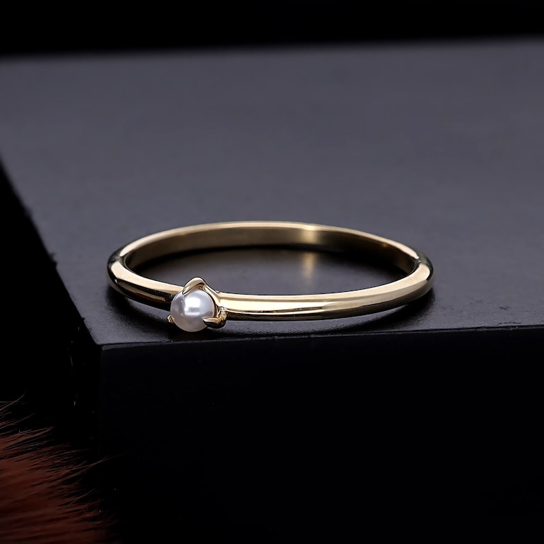 14k Solid Gold Pearl Engagement Ring White Pearl Solitaire - Etsy