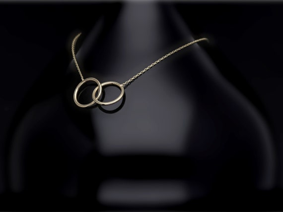 Two Rings 14K Solid Gold Necklace Interlocking Rings - Etsy