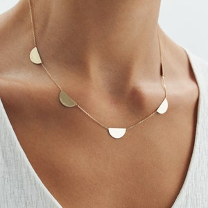 5 Half Moon 14k Real Gold Necklace, Modern Style Necklace, Half Circle ...